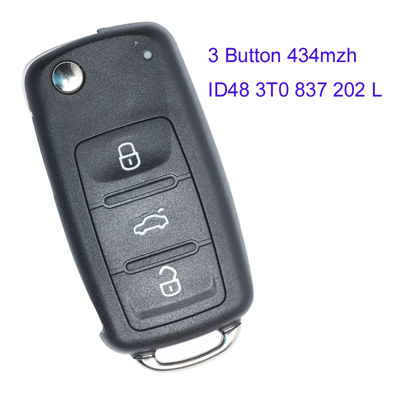 MK120049 3 Button 433Mhz Flip Key for VW Skoda Octavia 3T0 837 202 L ...