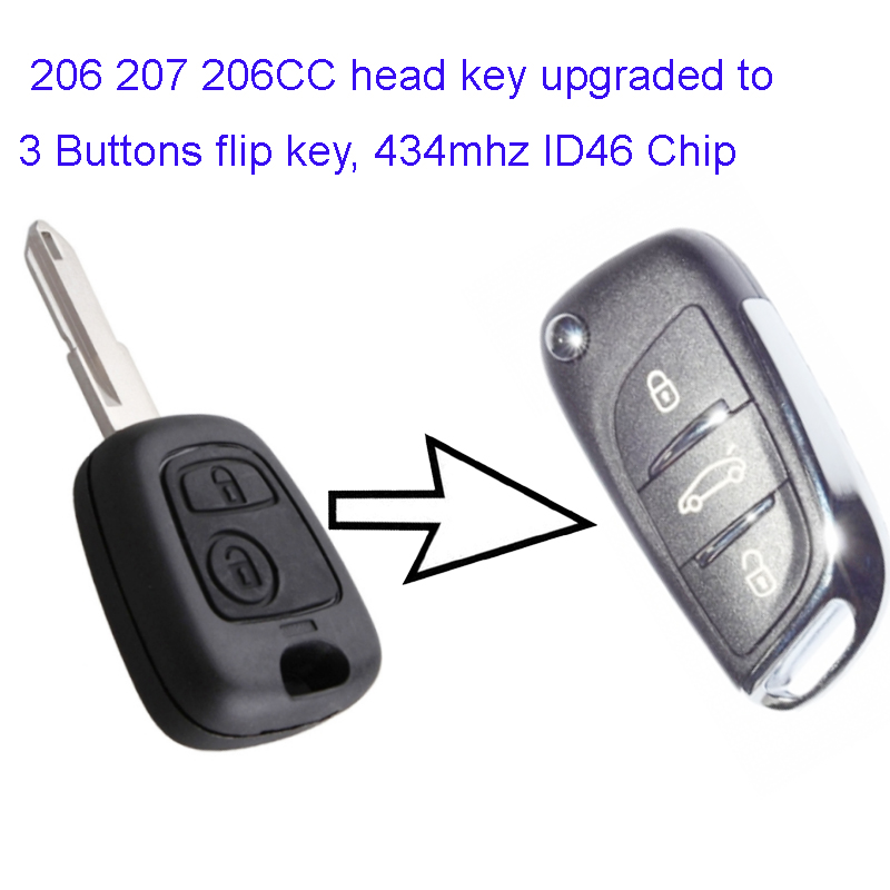 MK240021 2 Button Head Key for Modified P-eugeot 206 207 206CC 3 ...