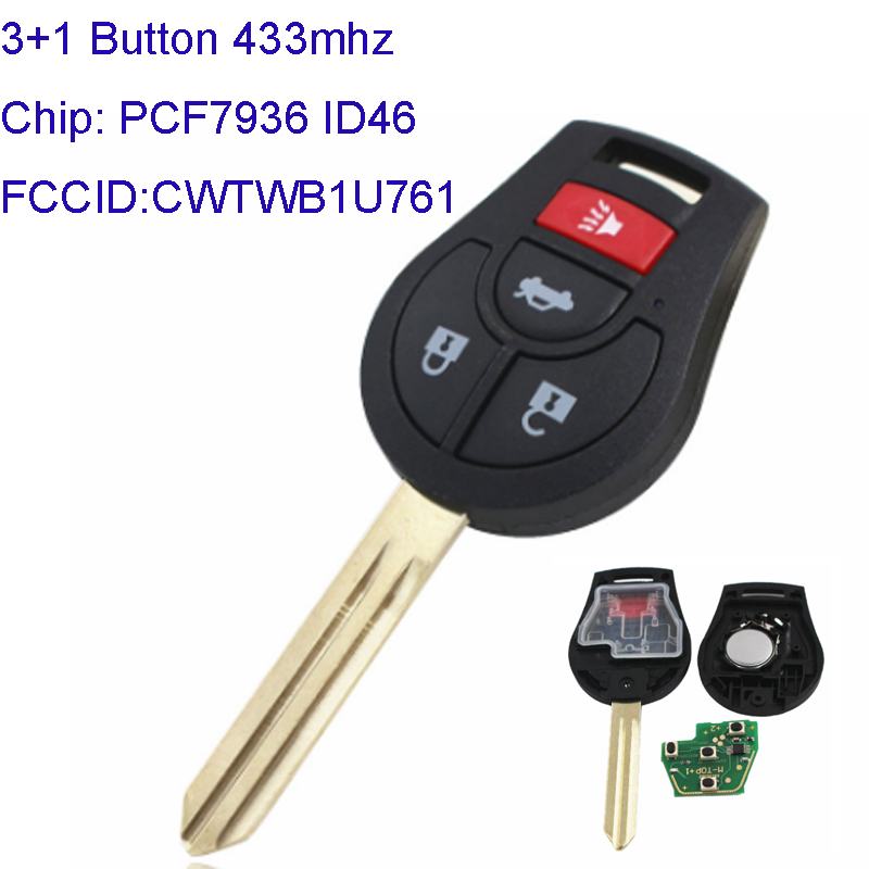 MK210061 3+1 Button 433mhz Head Remote Control for N-issan Qashqai ...