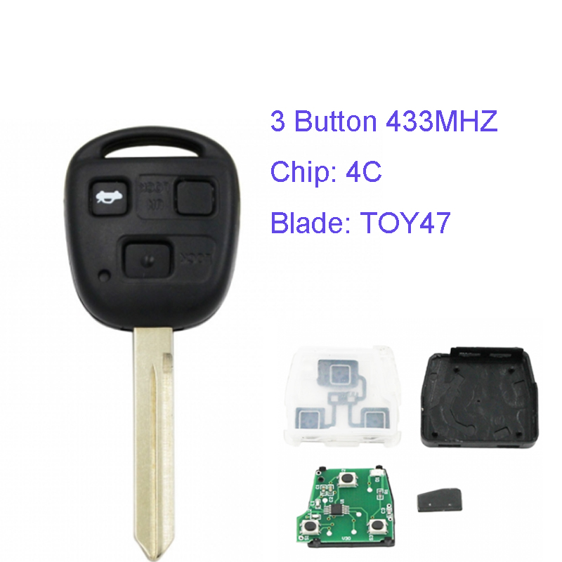 MK190064 3 Button 433MHZ Head Key Remote Key for T-oyota with 4C Chip ...