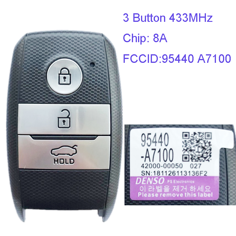 MK130067 3 Button 433MHz Smart Key for Kia K3 95440 A7100 8A Chip Car ...