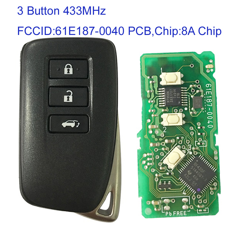 MK490012 3 Button 433MHz Smart Key Smart Card for Lexus 61E187-0040 PCB ...