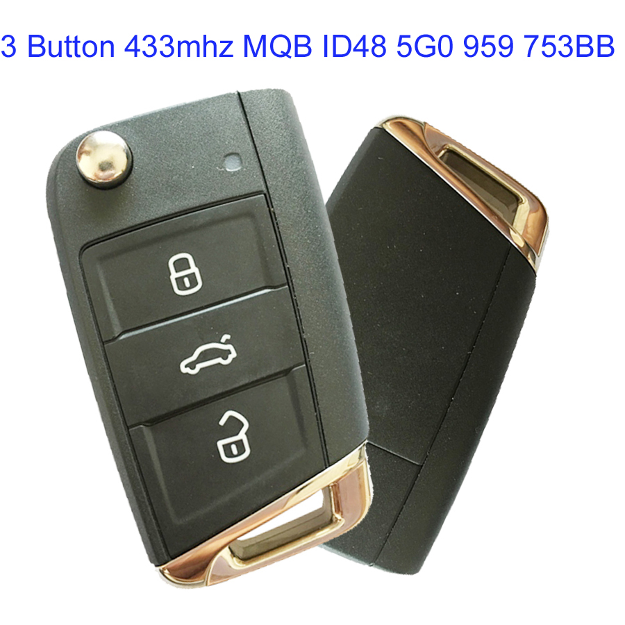 MK120043 3 Button 434mhz Flip Key Remote for VW MQB ID48 5G0 959 753BB ...