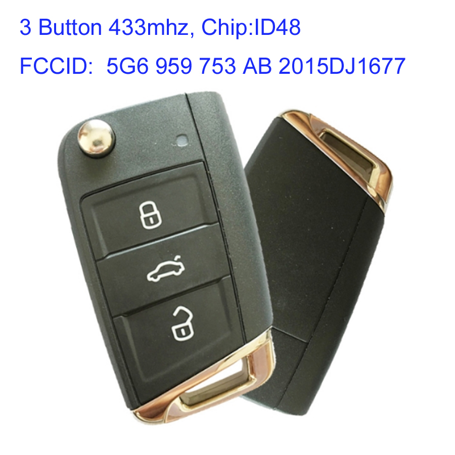 MK120043 3 Button 434mhz Flip Key Remote for VW MQB ID48 5G0 959 753BB ...