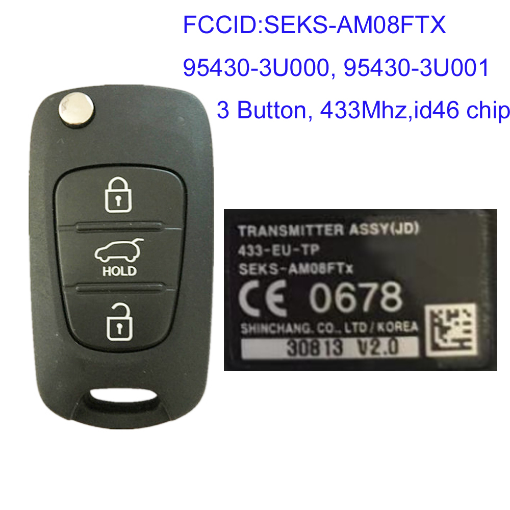 MK130042 3 Button 433MHZ Folding Flip Remote Key Fob for Kia Ceed Pro ...