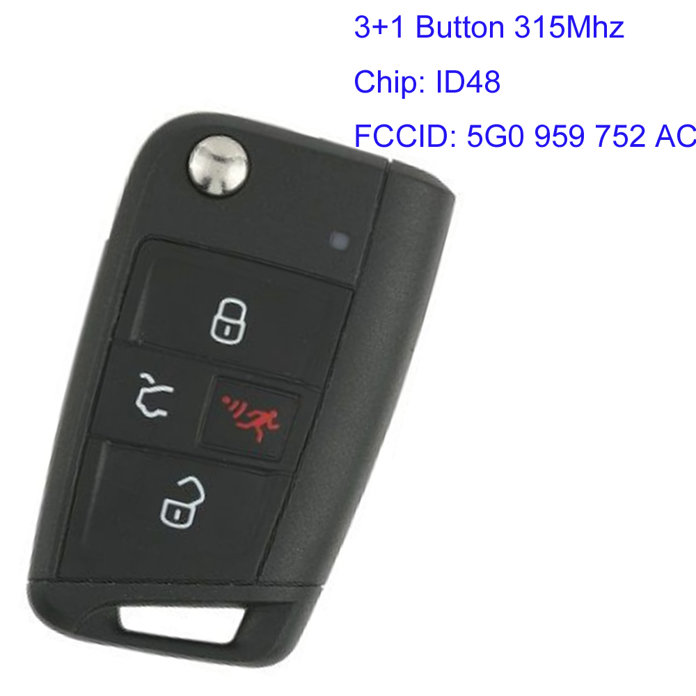 MK120100 3+1 Button 315MHZ id48 chip Smart Key for VW Passat 2006-2013 ...