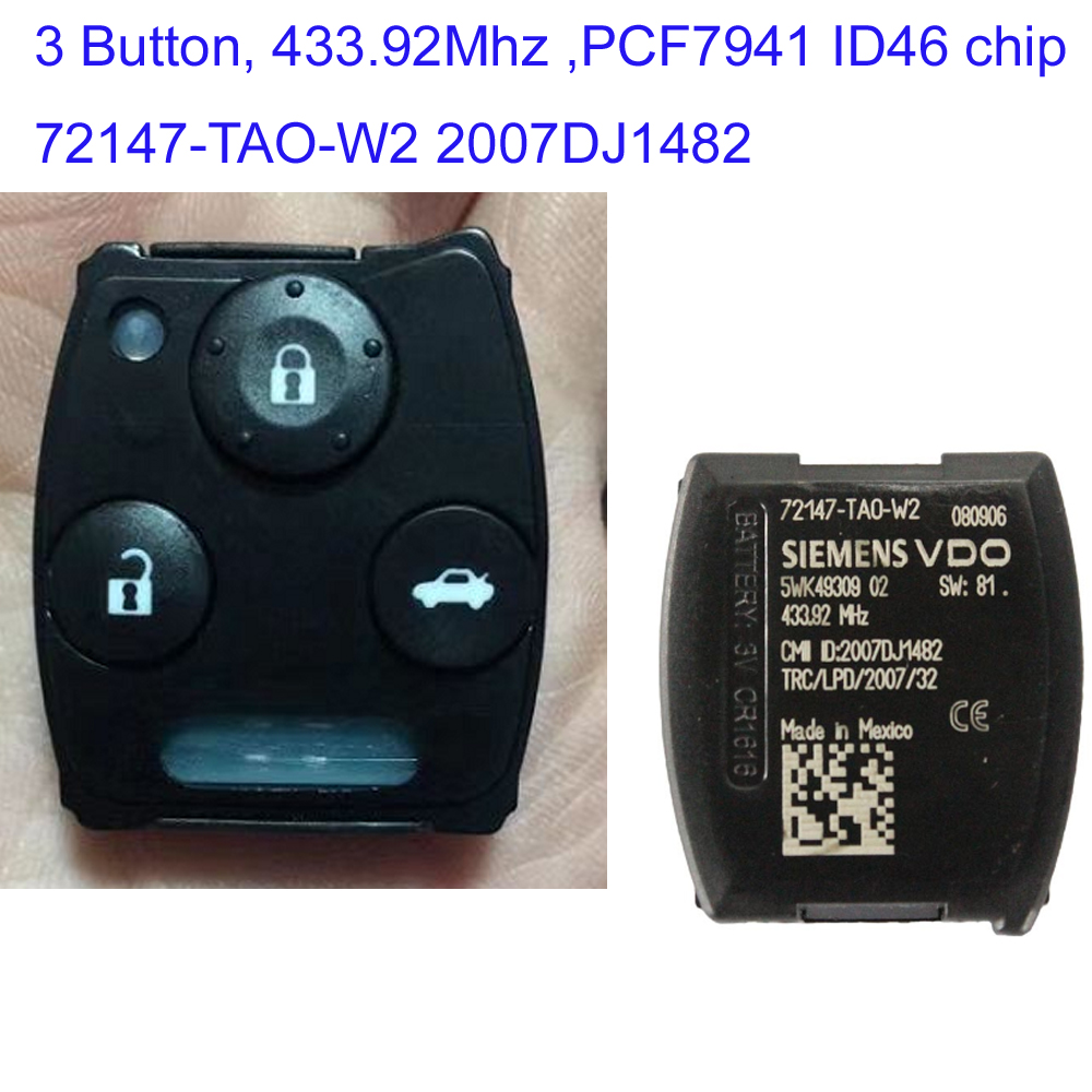MK180119 2 Button 434MHz Head Key for Honda CIVIC 2020 2008-2010 N5F ...