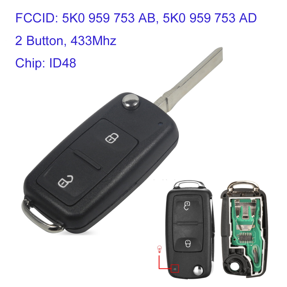 MK120142 5 Buttons 434Mhz ID48 Flip Key Fob For VW Sharan Multivan ...