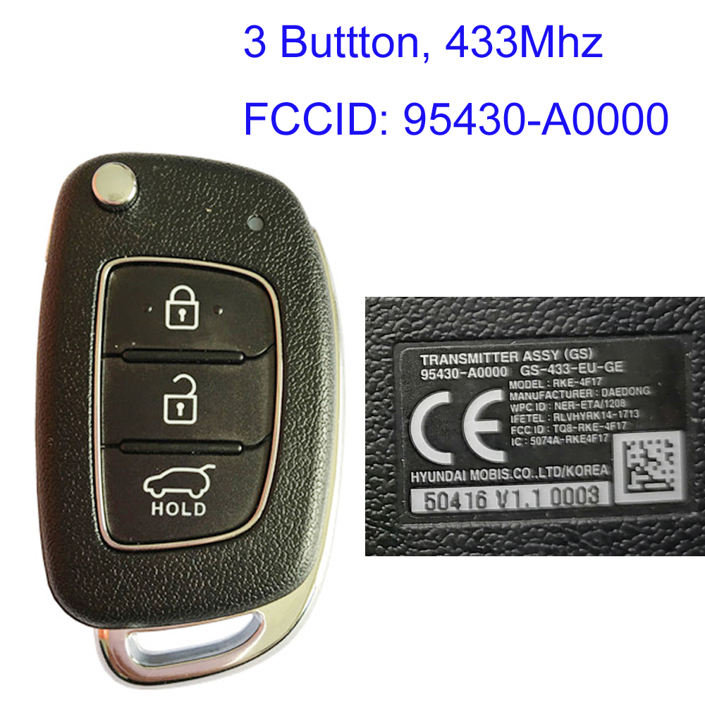 MK140065 3 Button 433MHz Remote Control Flip Key 4D60 Chip for H-yundai ...