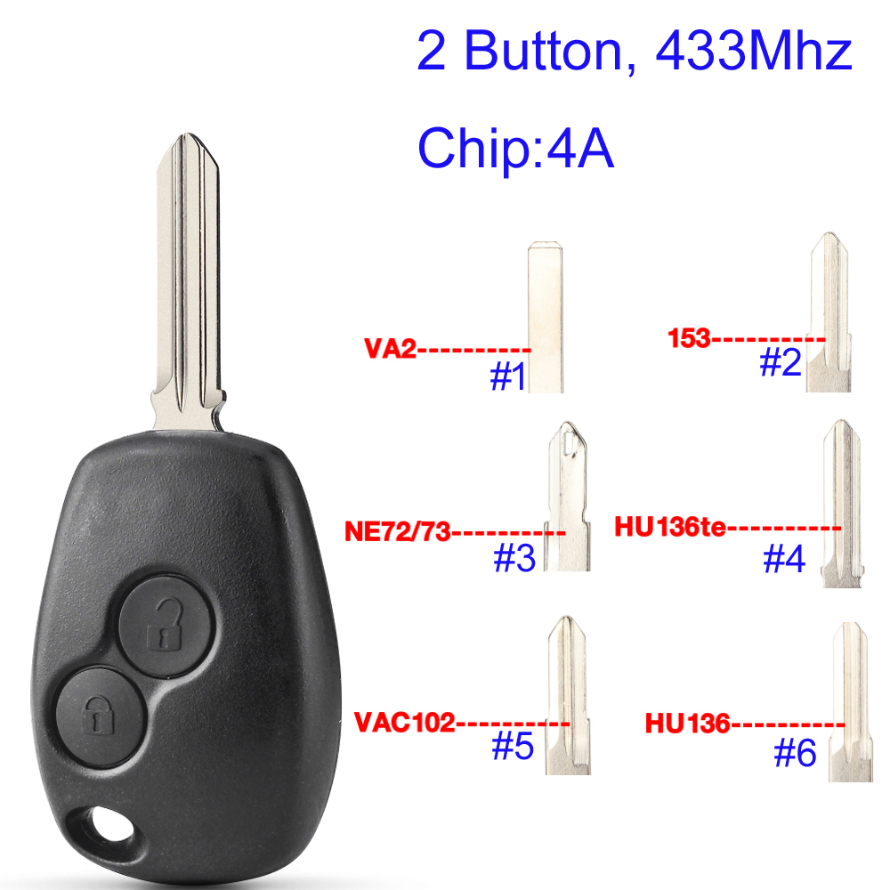 MK230018 2 Button 433MHz Head Key for R-enault Sandero Dacia Car Key ...