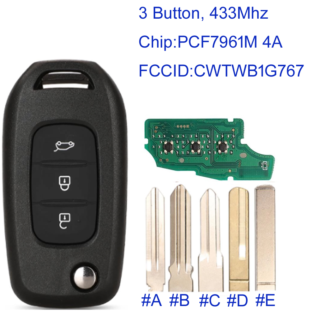 MK230018 2 Button 433MHz Head Key for R-enault Sandero Dacia Car Key ...