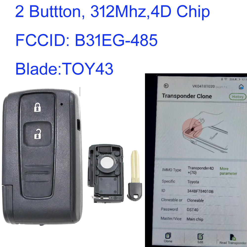 MK190105 2 Button 315MHz Smart Key for T-oyota Prius 2004-2009 FCC ID ...