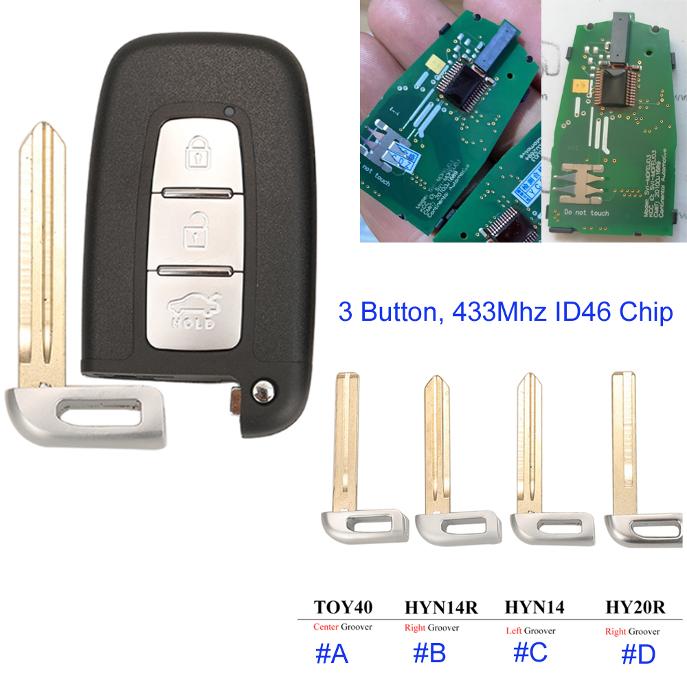 MK130258 3 buttons Smart Remote key 433MHz ID46 chip for H-yundai i30 ...